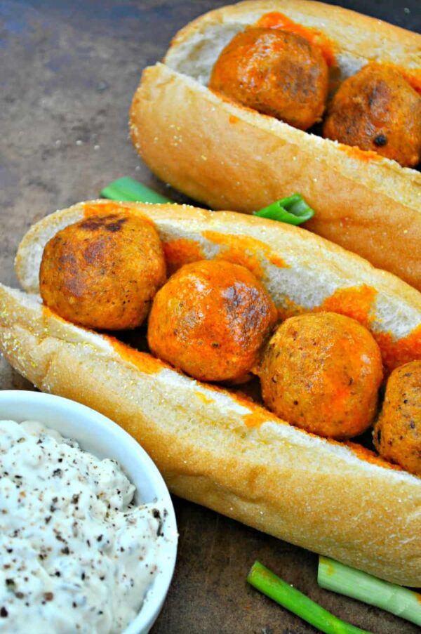 Vegan Buffalo Tempeh Meatball Subs - Rabbit and Wolves