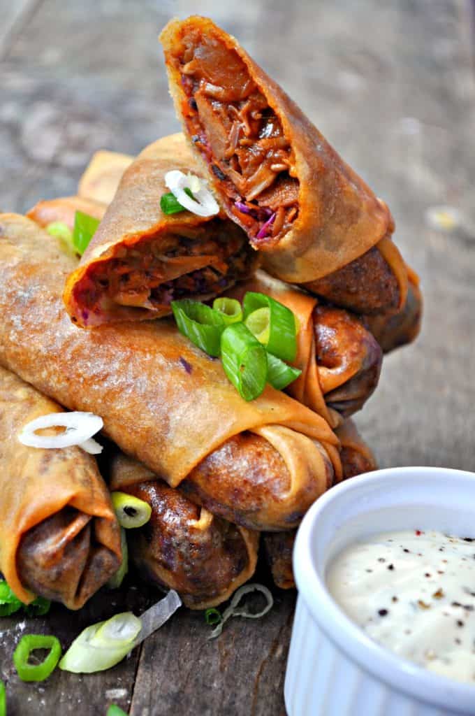 Vegan Southern BBQ Jackfruit Spring Rolls - Rabbit and Wolves