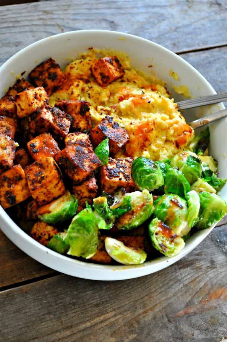 Vegan Blackened Tofu with Cheesy Grits - Rabbit and Wolves