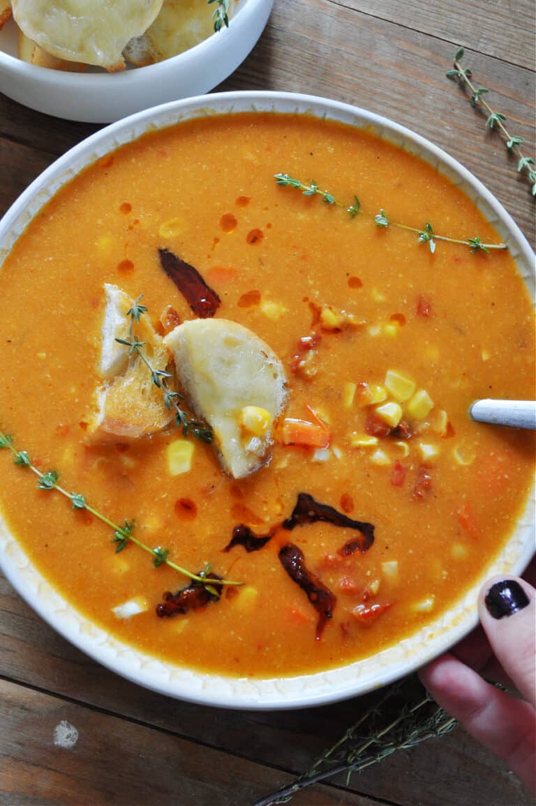 Vegan Sun-Dried Tomato Corn Chowder - Rabbit and Wolves