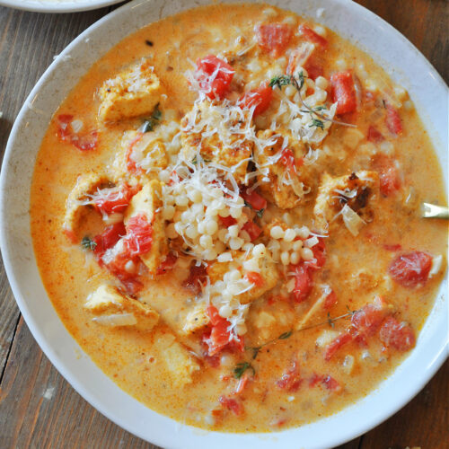 Vegan Creamy Cajun "Chicken" and Couscous Soup - Rabbit and Wolves