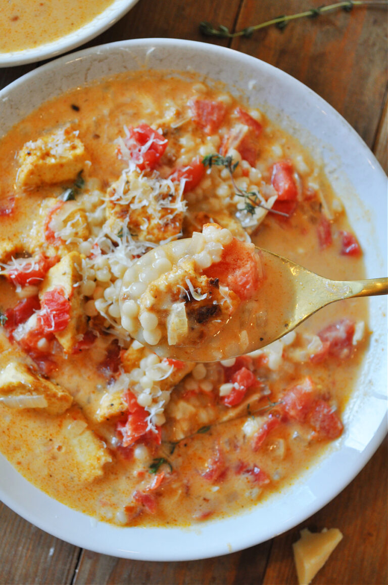 Vegan Creamy Cajun "Chicken" and Couscous Soup - Rabbit and Wolves
