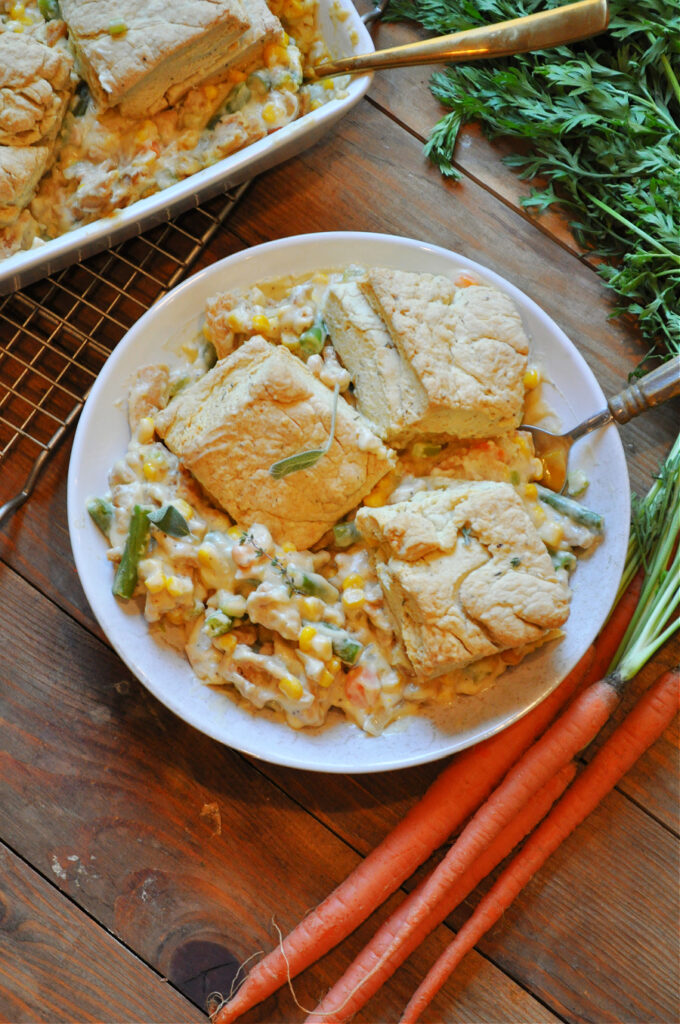Vegan Creamy "Chicken" and Vegetable Cobbler - Rabbit and Wolves