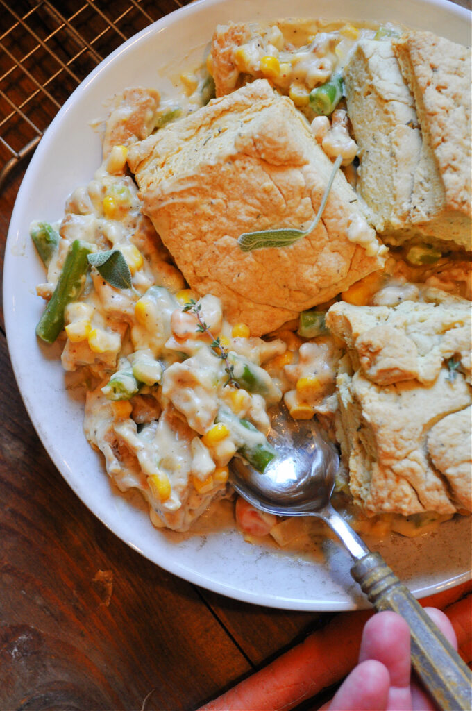 Vegan Creamy "Chicken" and Vegetable Cobbler - Rabbit and Wolves