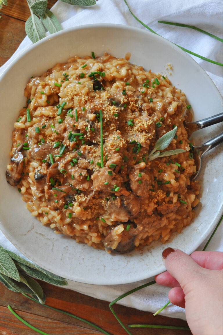 The Best Vegan Salisbury "Steak" Risotto - Rabbit and Wolves