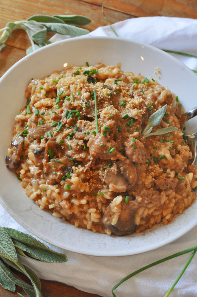 The Best Vegan Salisbury "Steak" Risotto - Rabbit and Wolves
