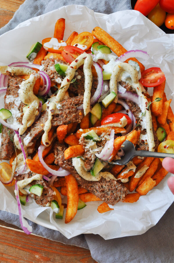 Vegan Mediterranean Loaded Fries - Rabbit and Wolves