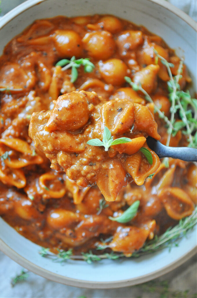 Vegan Sweet Heat Barbecue Hamburger Helper - Rabbit and Wolves
