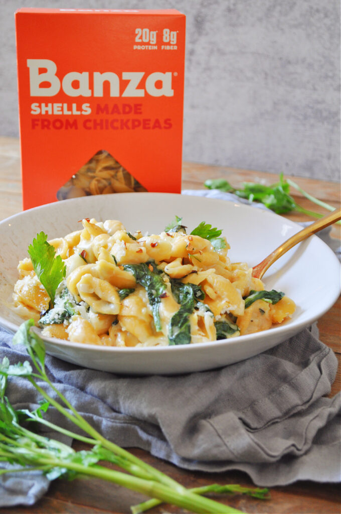 Easy Vegan Dump and Bake Spinach Dip Pasta - Rabbit and Wolves